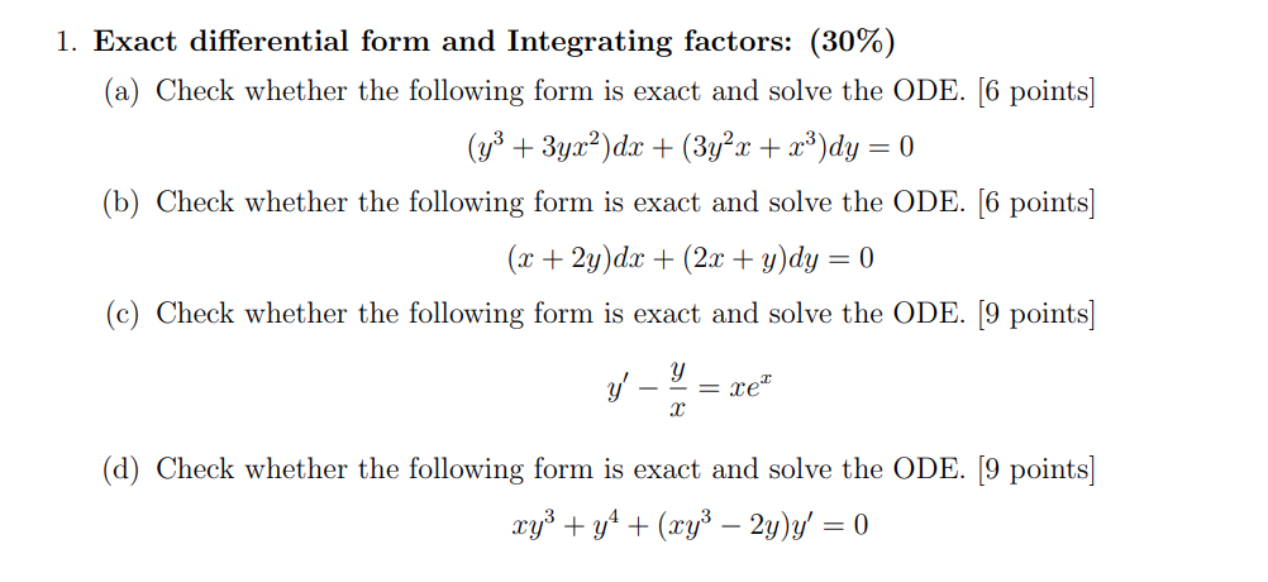 Solved х 1. Exact differential form and Integrating factors: | Chegg.com