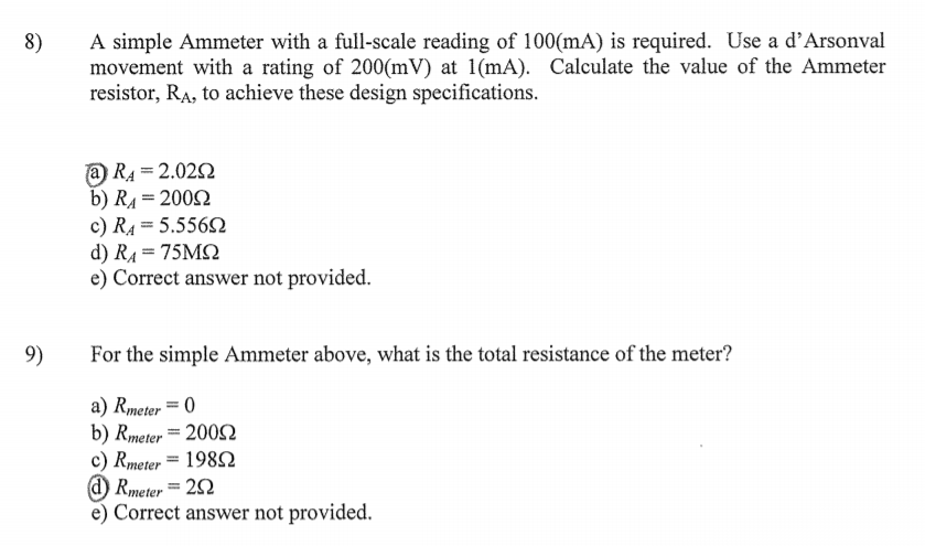 Solved 8) A simple Ammeter with a full-scale reading of | Chegg.com