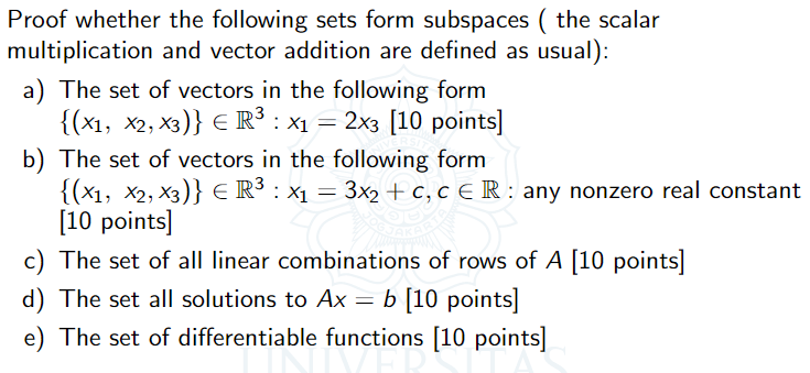 Solved = Proof whether the following sets form subspaces ( | Chegg.com