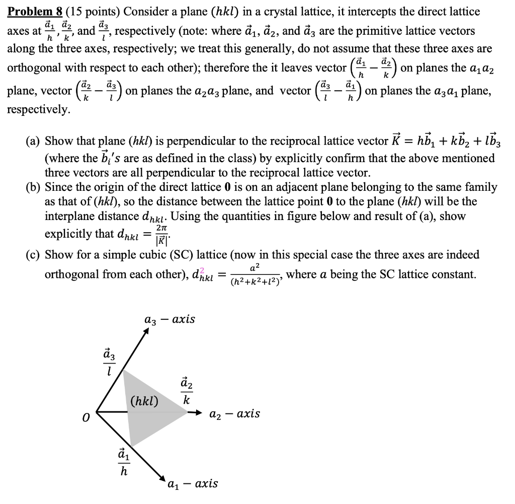 Solved Problem 8 (15 points) Consider a plane ( hkl) in a | Chegg.com