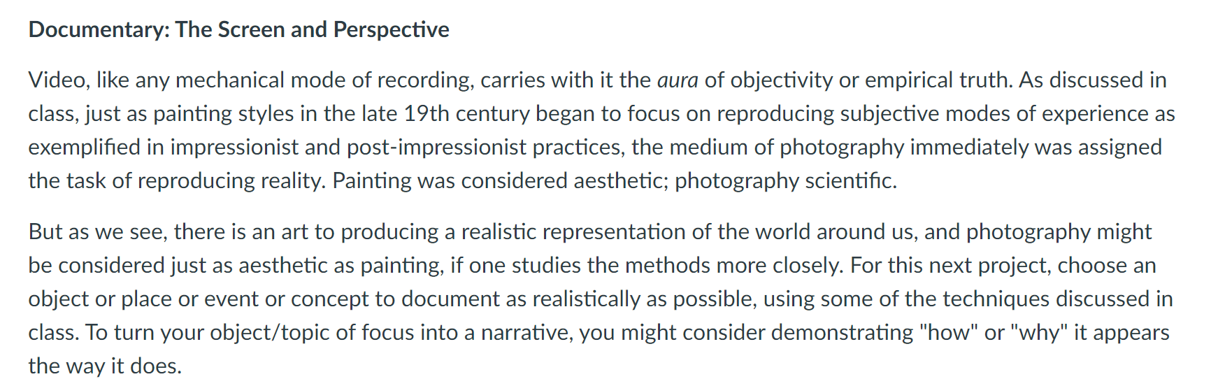 Documentary: The Screen and Perspective Video, like | Chegg.com