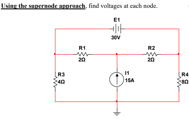 Solved Using the supernode approach, find voltages at each | Chegg.com