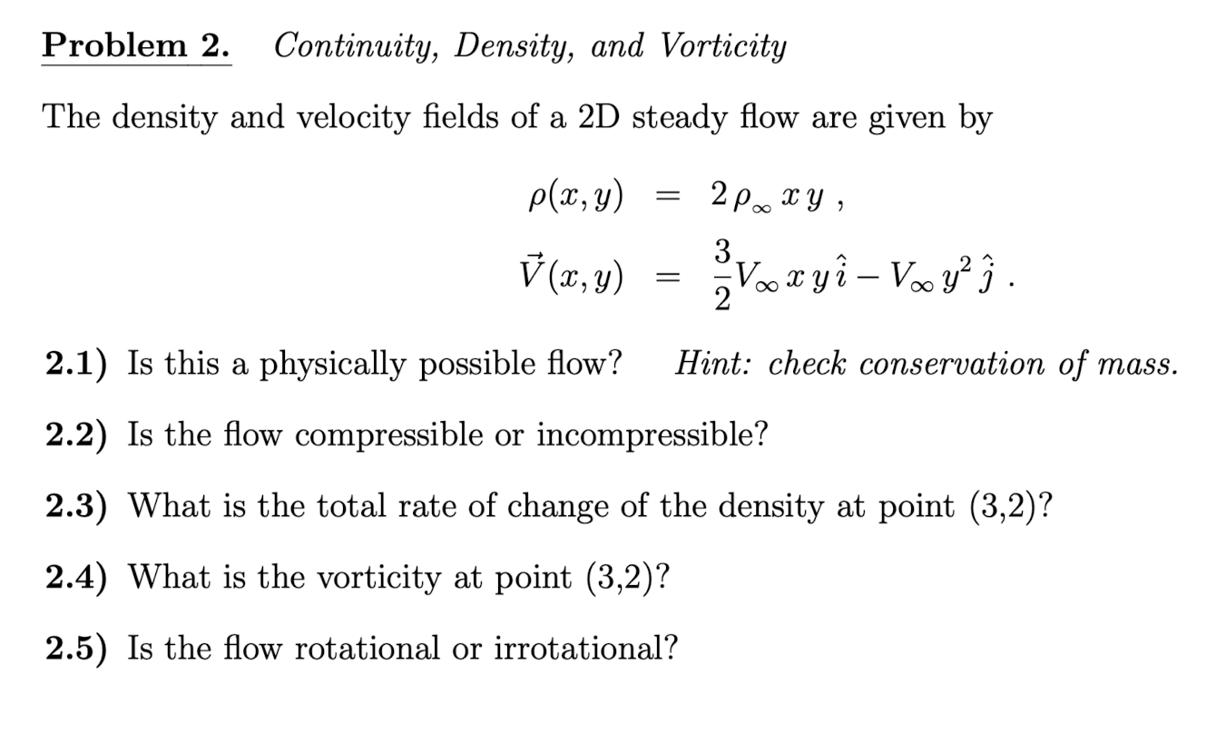 Solved Problem 2. ﻿Continuity, Density, and VorticityThe | Chegg.com