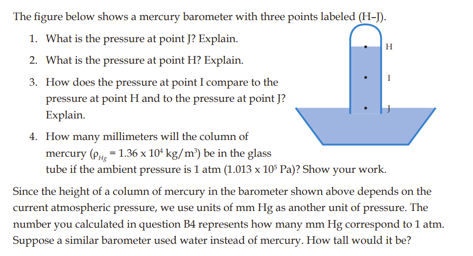 Solved A basic barometer consists of a long glass tube | Chegg.com