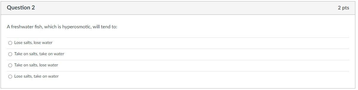 Solved Question 2 A freshwater fish, which is hyperosmotic, | Chegg.com