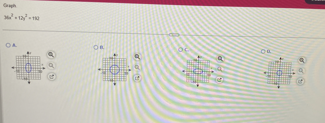 Solved Graph. 36x2+12y2=192 A. B. c. D. | Chegg.com