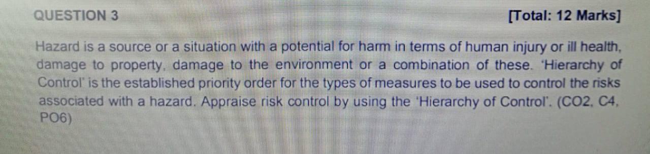 Solved QUESTION 3 (Total: 12 Marks] Hazard is a source or a | Chegg.com