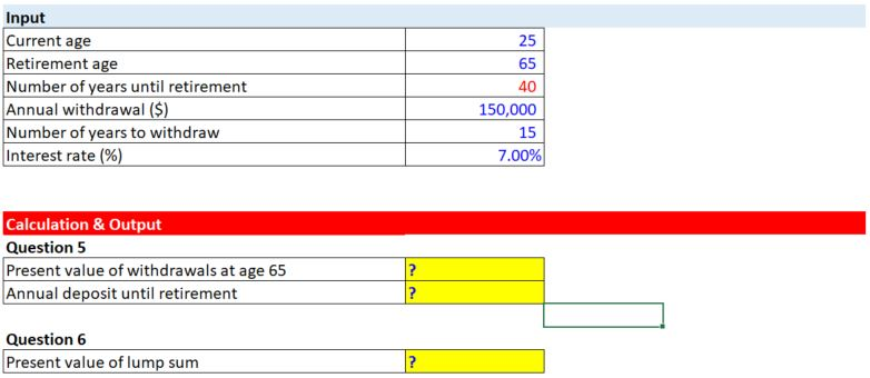 Solved 25 Input Current age Retirement age Number of years | Chegg.com