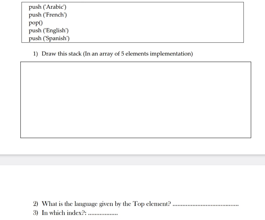 Solved push ('Arabic')push ('French')pop()push | Chegg.com