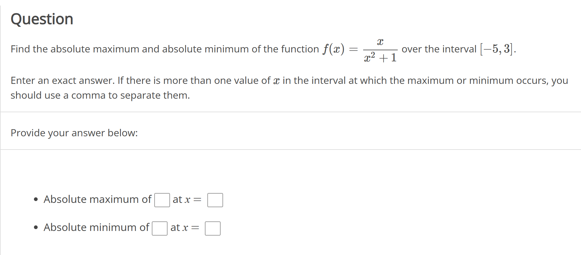 Solved QuestionFind the absolute maximum and absolute | Chegg.com
