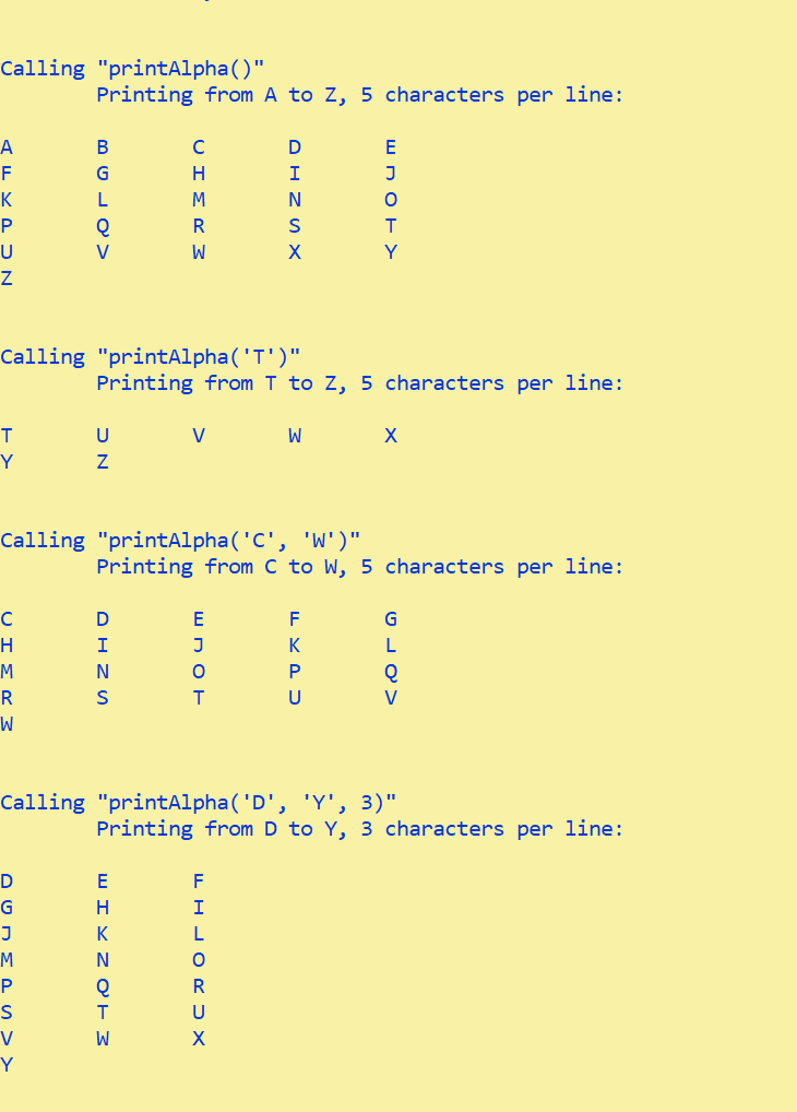 Solved Write a single function called printAlpha that prints | Chegg.com