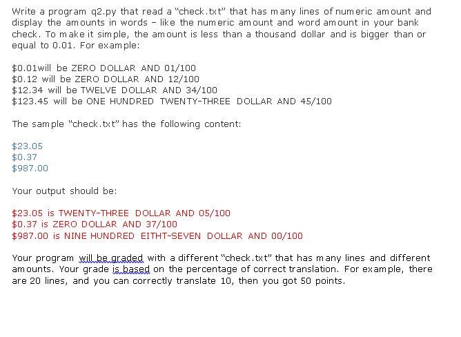 Solved Write a program q2.py that read a "check.txt" that | Chegg.com