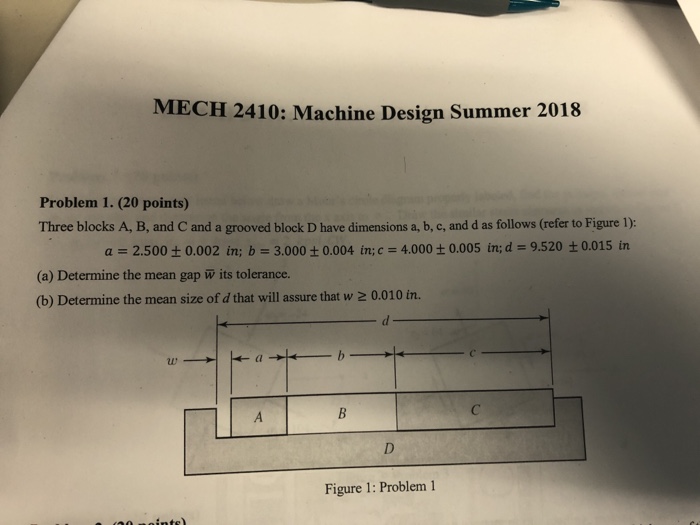 Solved MECH 2410: Machine Design Summer 2018 Problem 1. (20 | Chegg.com