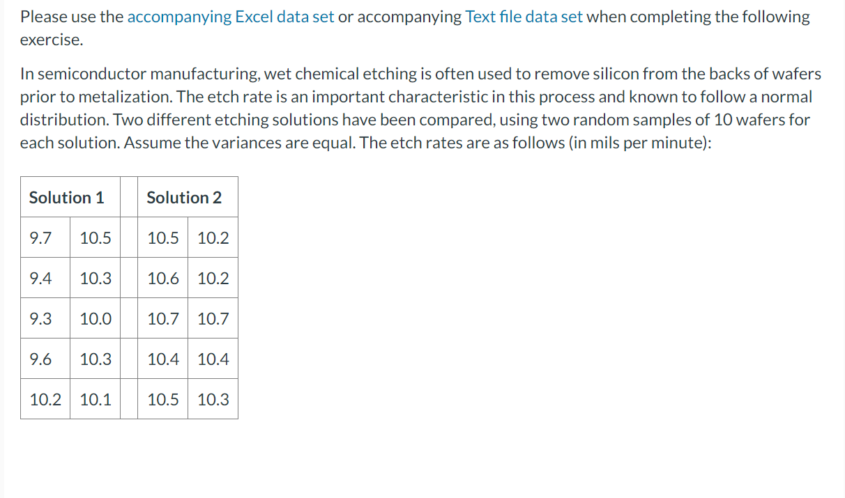 Solved Please use the accompanying Excel data set or | Chegg.com
