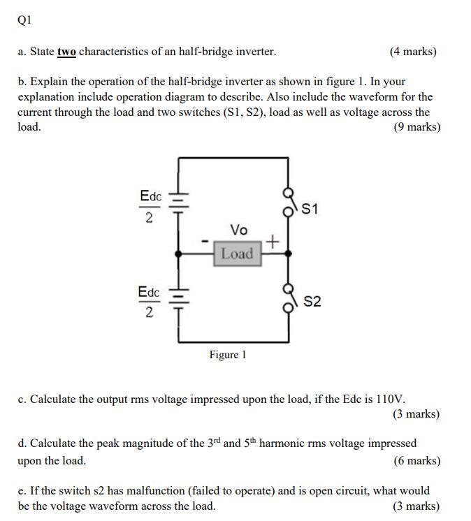 Solved Q1 a. State two characteristics of an half-bridge | Chegg.com