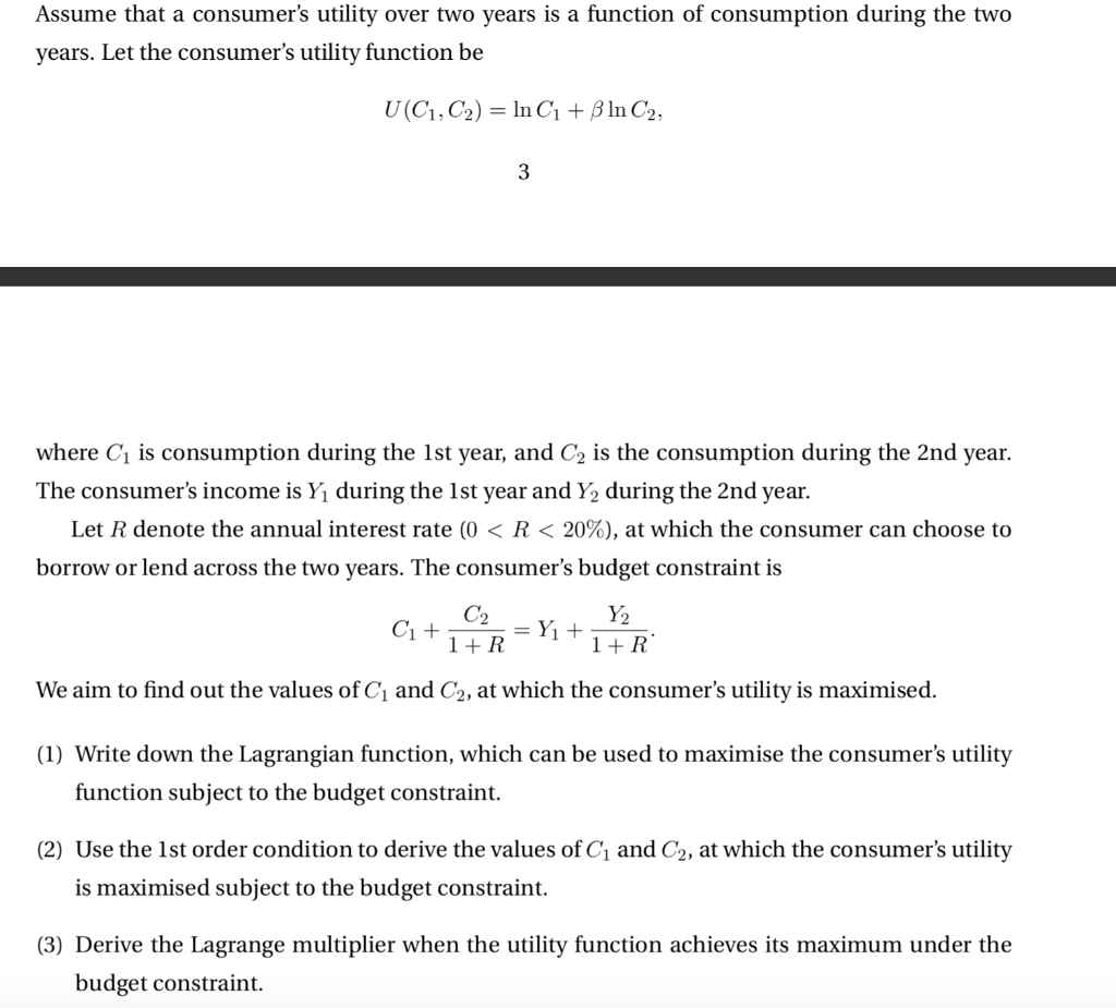 Solved Assume that a consumer's utility over two years is a | Chegg.com