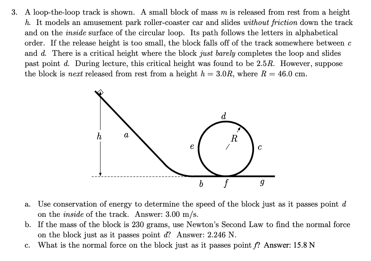 Solved A loop-the-loop track is shown. A small block of mass | Chegg.com