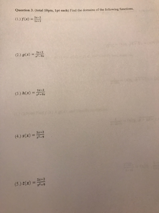 Solved Question 3. (total 10pts, 1pt each) Find the domains | Chegg.com
