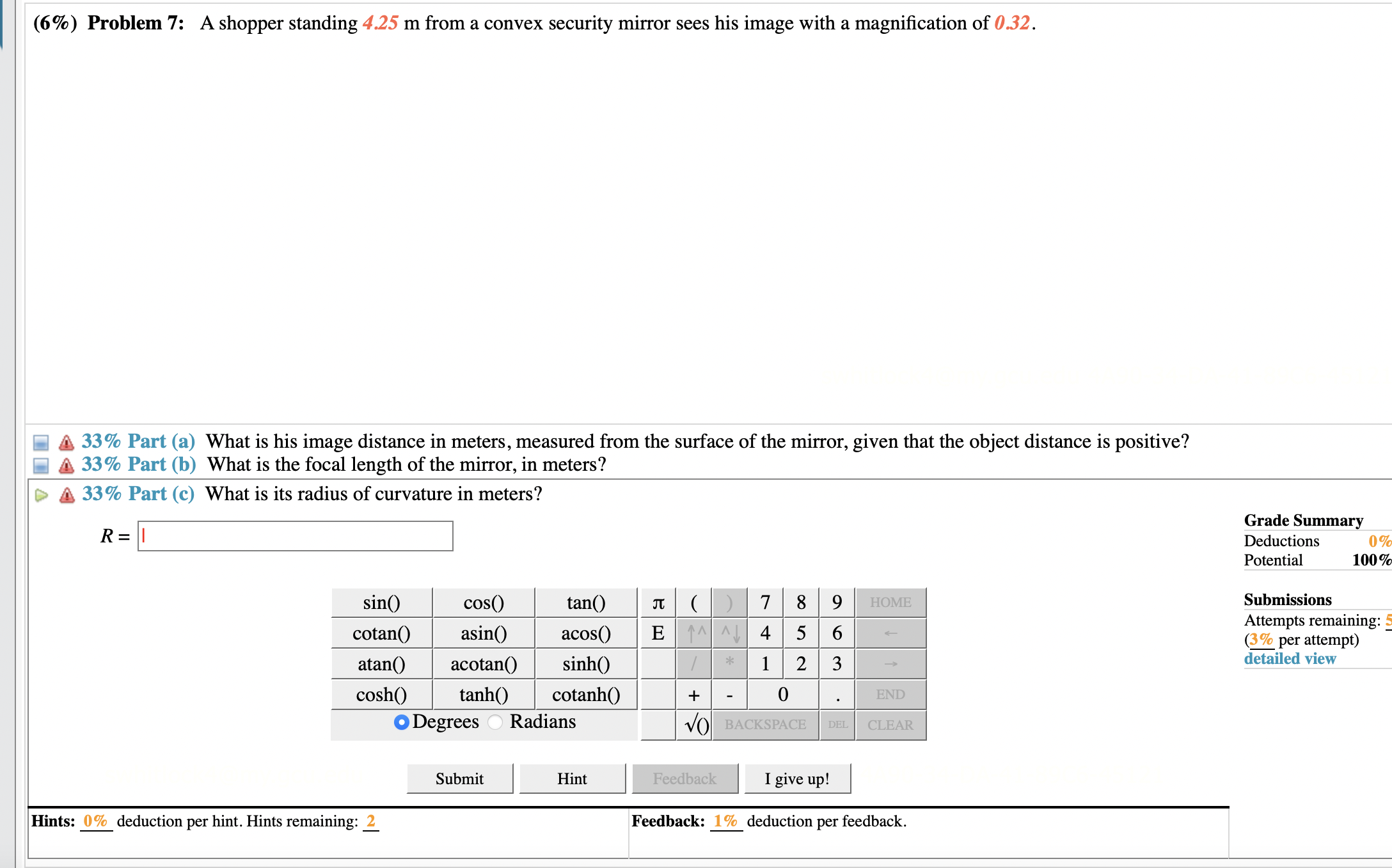 Solved (6\%) Problem 7: A shopper standing 4.25 m from a | Chegg.com