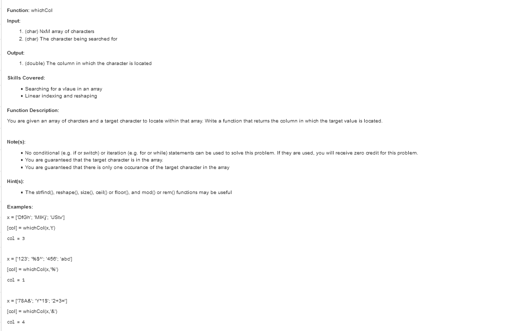 Solved Function: sortCols Input: 1. (double or char) NxM 2. | Chegg.com