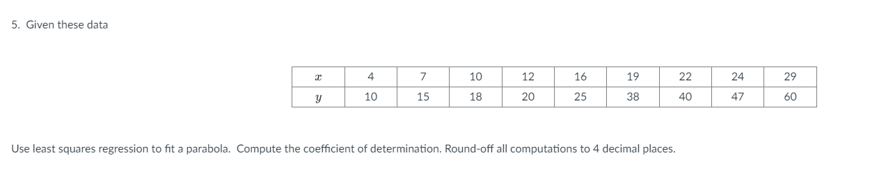 Solved 5. Given these data Use least squares regression to | Chegg.com