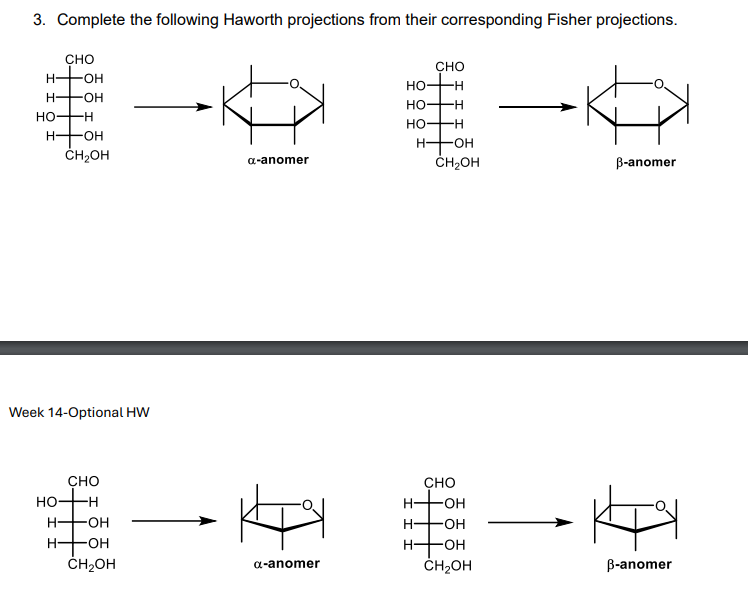 Solved 3. ﻿Complete the following Haworth projections from | Chegg.com