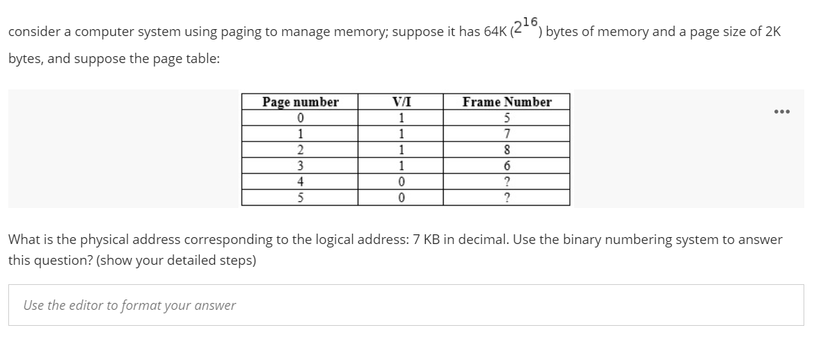 Solved consider a computer system using paging to manage | Chegg.com