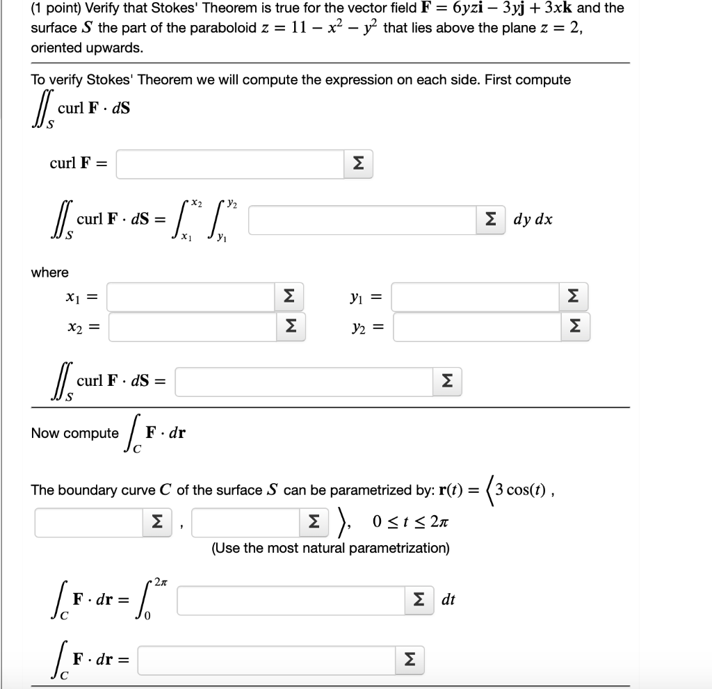 Solved (1 point) Verify that Stokes' Theorem is true for the | Chegg.com