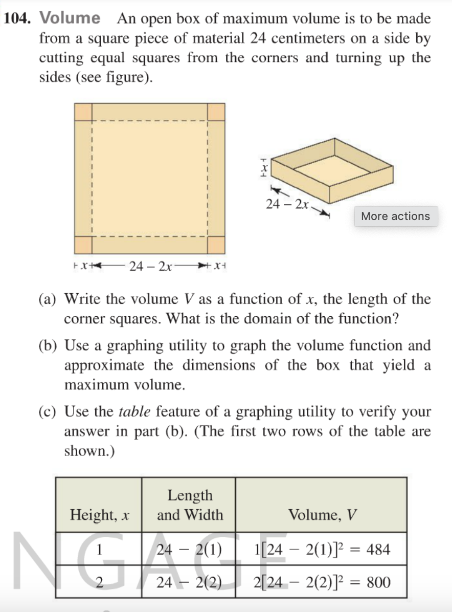 Solved 104. ﻿Volume An open box of maximum volume is to be | Chegg.com