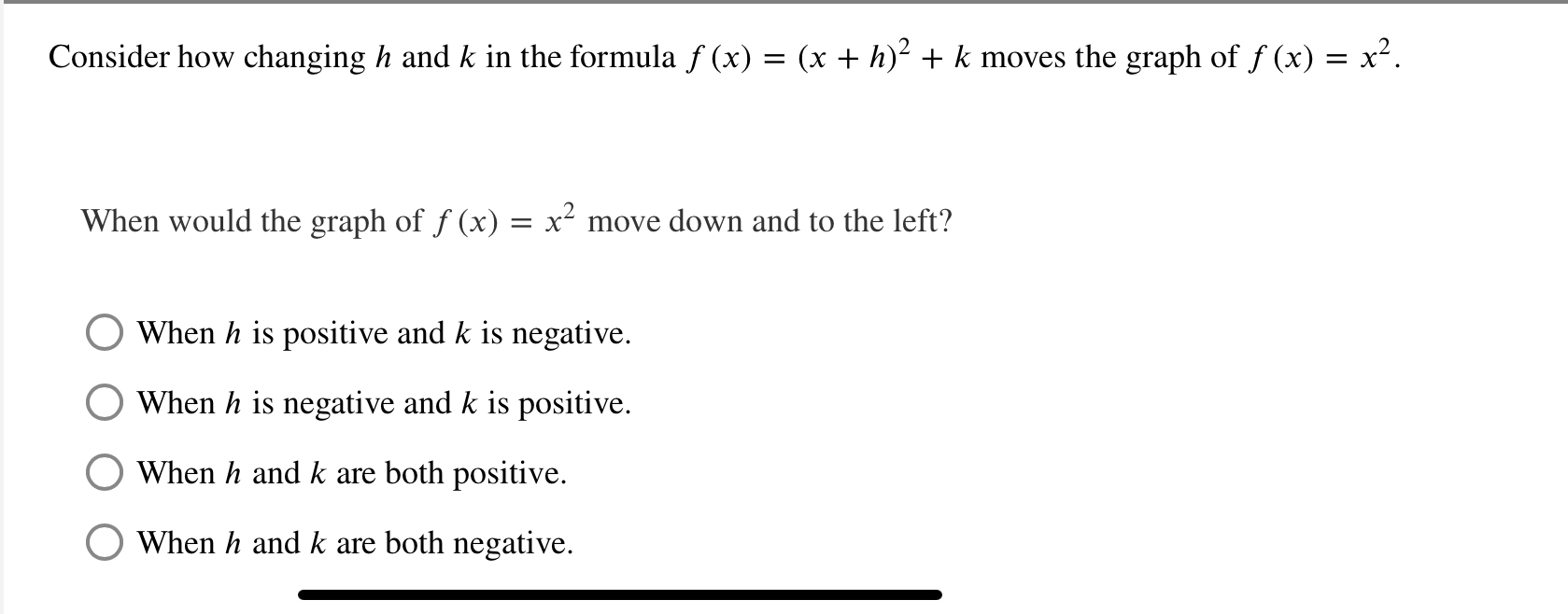 Solved Consider how changing h and k in the formula | Chegg.com