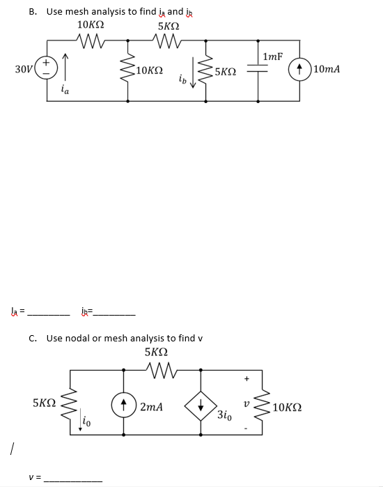 Solved B. Use mesh analysis to find iβ and ik ih= C. Use | Chegg.com