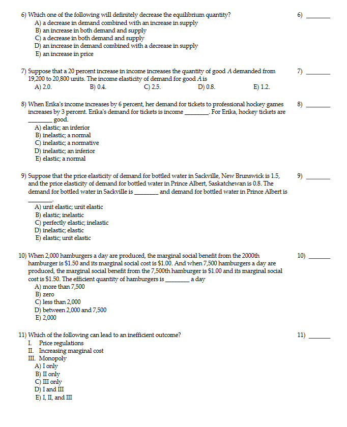 Solved 6) Which one of the following will definitely | Chegg.com