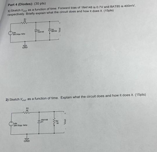 Solved 1) Sketch Vout as a function of time. Fonward bias | Chegg.com