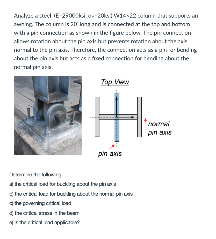 Analyze a steel (E=29000ksi, Oy=20ksi) W14x22 column | Chegg.com