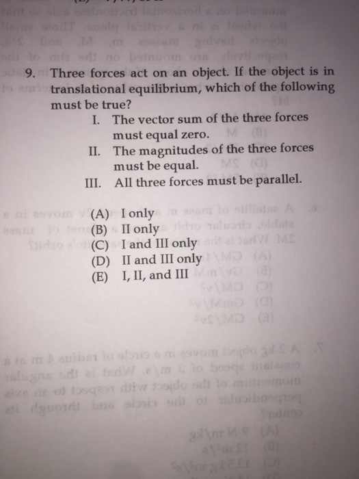 Solved 9 Three Forces Act On An Object If The Object Is In