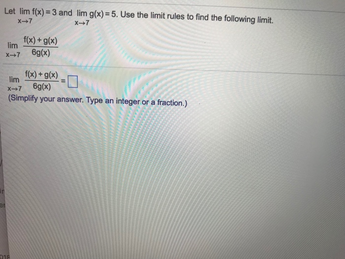 Solved Let lim f(x) 3 and lim gx) 5. Use the limit rules to | Chegg.com