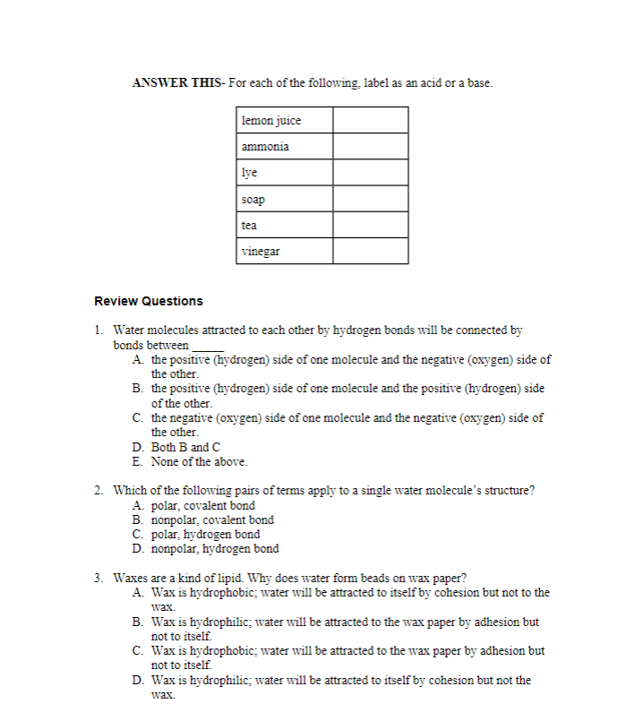 Solved Study Guide Chapter 2: Chemistry and Molecules of | Chegg.com