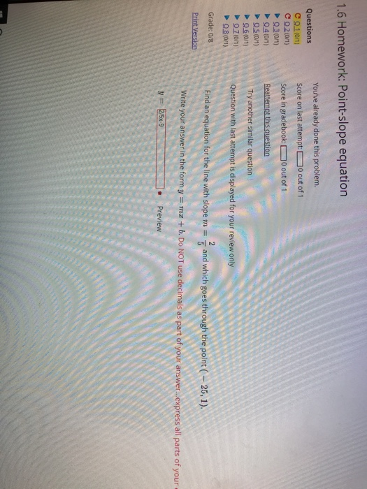 Solved 1.6 Homework: Point-slope equation You've already | Chegg.com