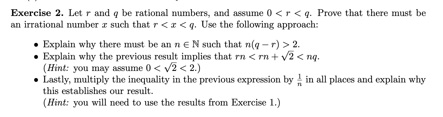Solved Exercise 2. Let r and q be rational numbers, and | Chegg.com
