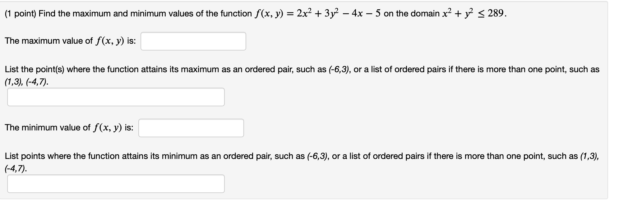 Solved (1 point) Find the maximum and minimum values of the | Chegg.com