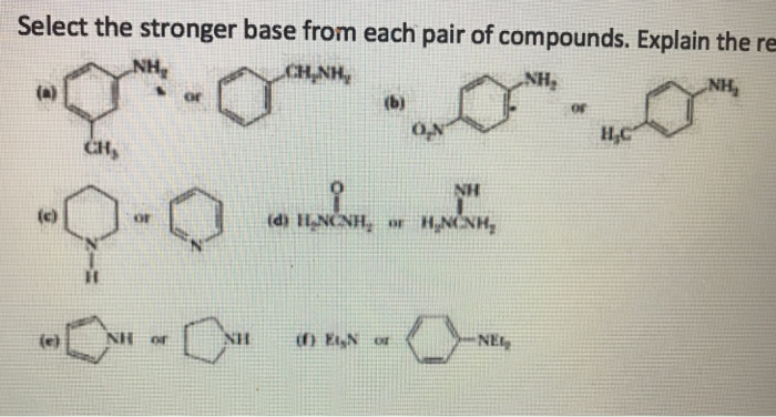 Solved Select the stronger base from each pair of compounds. | Chegg.com