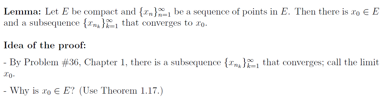 Solved Lemma: Let E be compact and {xn}n=1 be a sequence of | Chegg.com