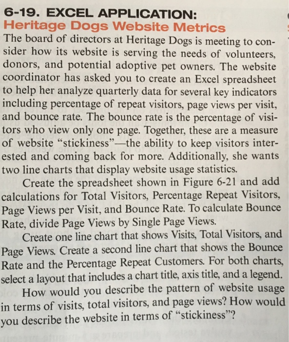 6-19. EXCEL APPLICATION: Heritage Dogs Website | Chegg.com