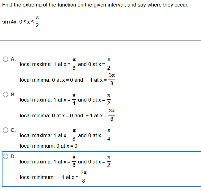 Solved Find the extrema of the function on the given | Chegg.com