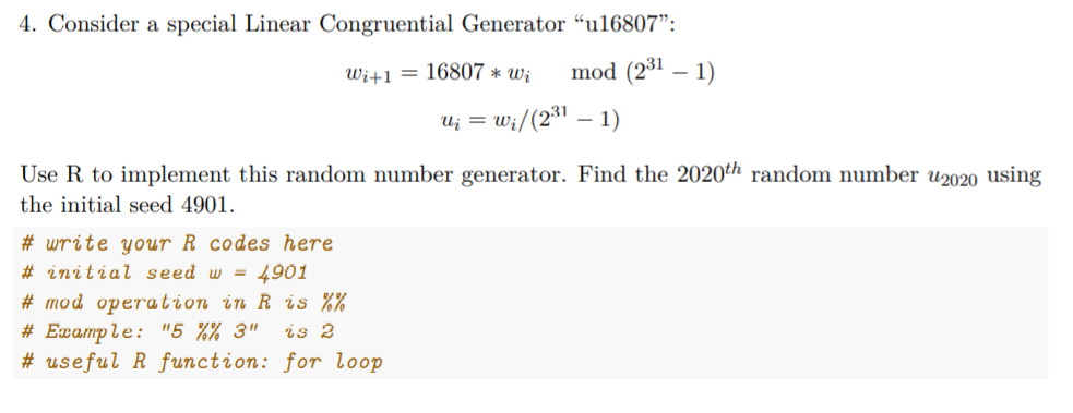 Solved 4 Consider A Special Linear Congruential Generator 2626