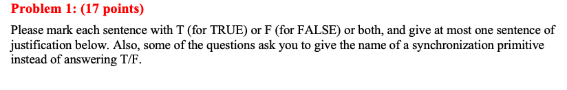Problem 1: (17 points) Please mark each sentence with | Chegg.com
