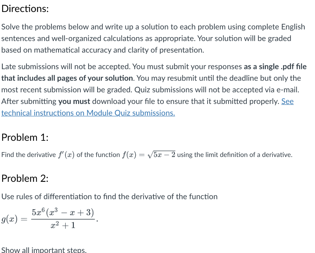 Solved Directions: Solve the problems below and write up a | Chegg.com