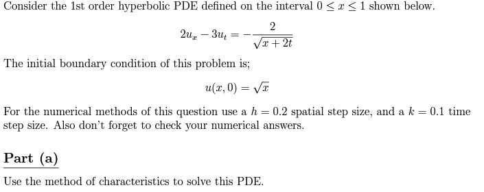Solved Consider the 1st order hyperbolic PDE defined on the | Chegg.com