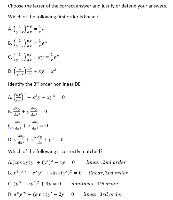 Solved Choose the letter of the correct answer and justify | Chegg.com