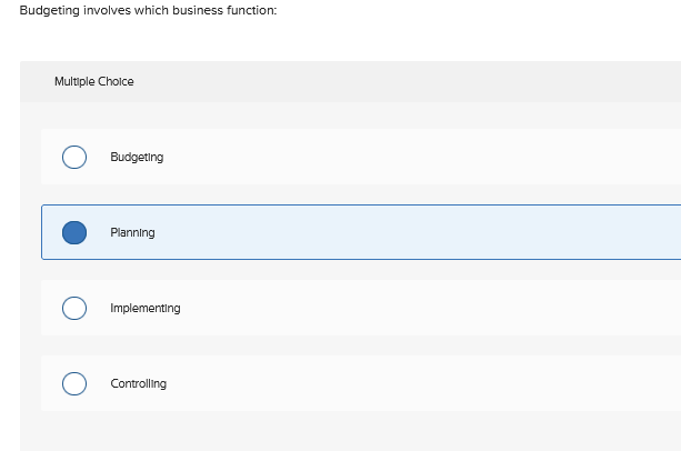 Solved Budgeting involves which business function: Multiple | Chegg.com
